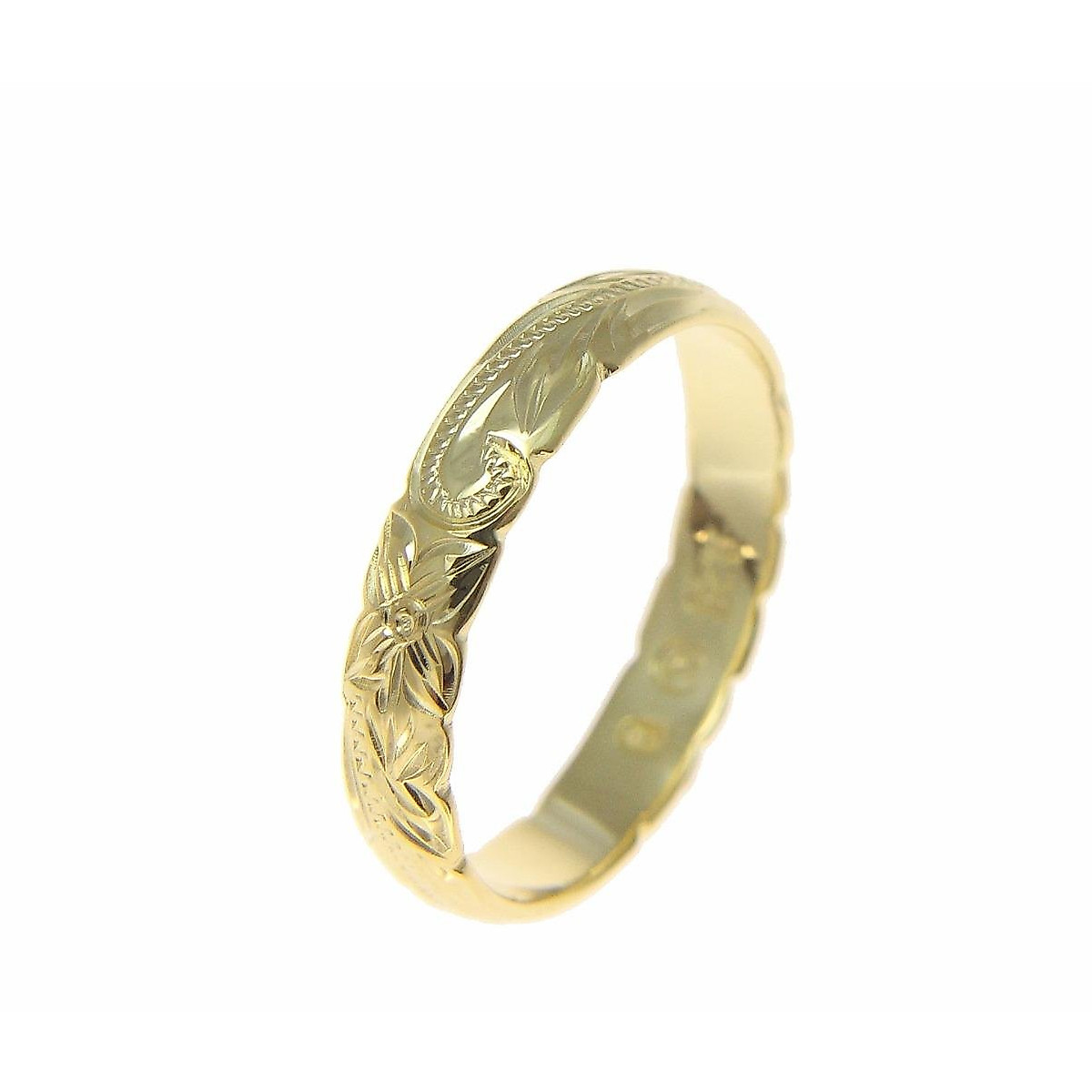 Arthur's Jewelry 925 Sterling silver yellow gold plated 4mm Hawaiian scroll cut out edge ring band size 11.5