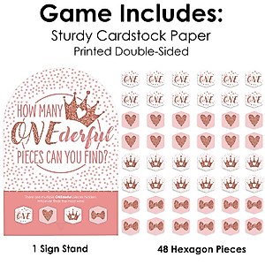 Big Dot of Happiness 1st Birthday Little Miss Onederful - Girl First Birthday Party Scavenger Hunt - 1 Stand and 48 Game Pieces - Hide and Find Game