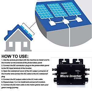600W WiFi Control Power Inverters Automatic Identification Solar Power Grid Tie Micro Inverter AC120 230V(Black US Plug)