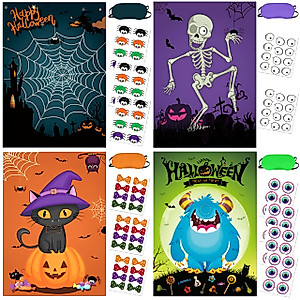 BORAMDO Halloween Party Games Halloween Pin The Game Poster with 96 Stickers and 4 Blindfolds, Halloween Pin The Tail Game for Halloween Party Supplies Favors Classroom Games