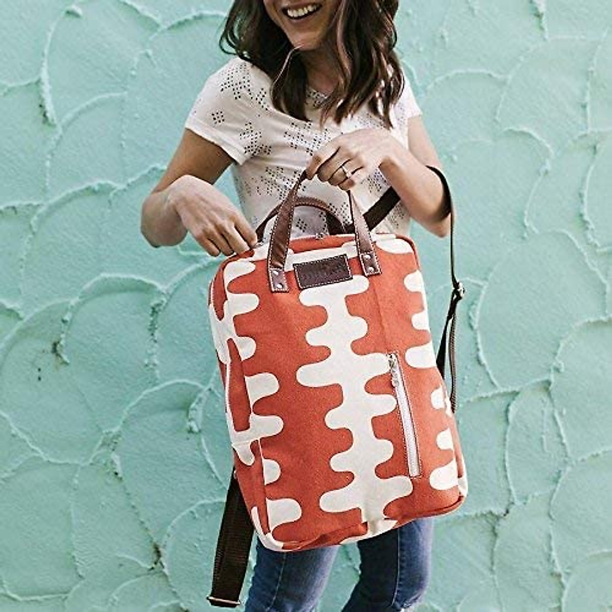 maika Recycled Canvas Zippered Backpack, Echo Tangerine, Red