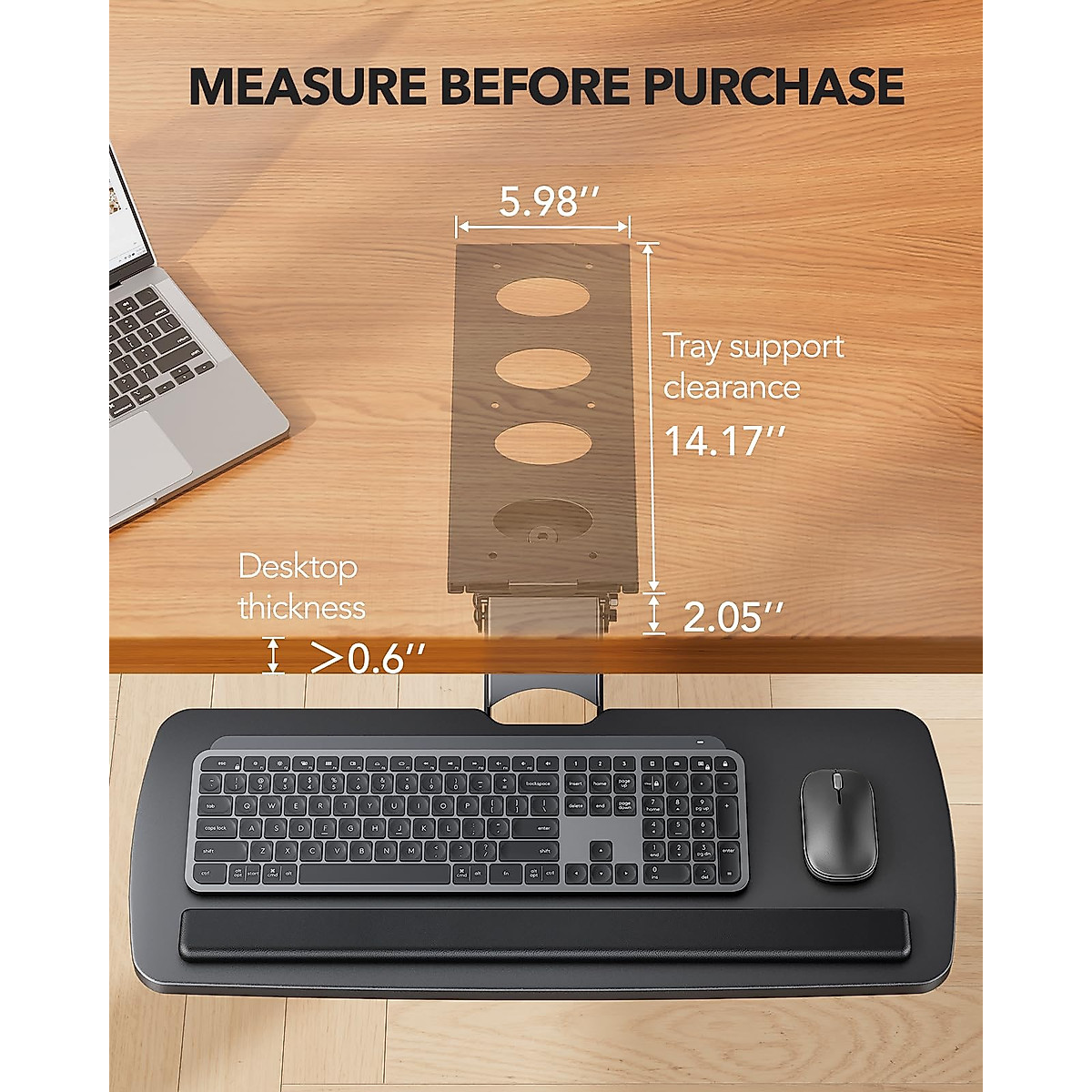 HUANUO Keyboard Tray Under Desk, 360 Adjustable Ergonomic Sliding Keyboard & Mouse Tray, 25" W x 9.8" D, Black