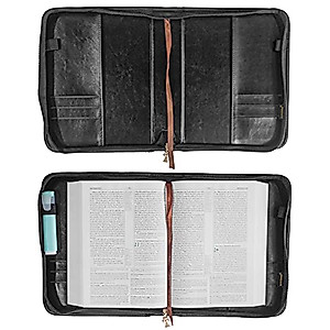 ROTCROSS Bible Cover,Blue Faux Leather Classic Bible Bag,Study Bible Case with 6 Highlighters-Original Design Bible Bag Bible Case for Men Women Father