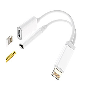Iphone AUX Adapter for Headphone Jack Cable Dongle 2in1 Lightning to 3.5mm Splitter Charge Cord Apple MFI Certified Music Earphone Charging Converter for 7 8 Plus 11 12 13 Pro Max Audio Adaptador Para