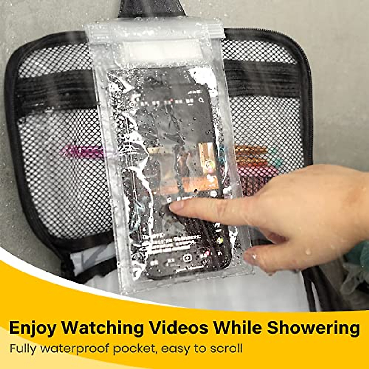 Shower Bag with Phone Pocket Holder, Extra Large Portable Hanging Mesh Shower Bathroom Tote Caddy for College Dorm, Travel, Gym, Camping, Quick Dry Shower Carrier for Women Men