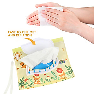 Toyvian Portable Wet Wipe Pouch: 4 Pieces Flower Pattern Wipe Dispenser Container- Refillable Reusable Baby Travel Diaper Wipe Carrying Case Holder