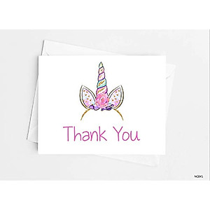 Unicorn Thank You Cards with Envelopes, Kids Birthday, Stationery Set for Girls, Pack of 10 folded Notecards