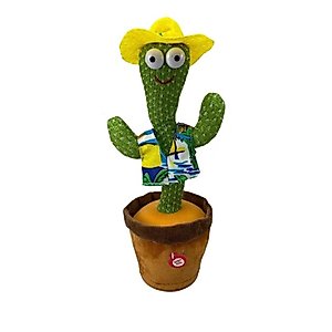 gdTechA Dancing Cactus Toy, TikTok Singing Toy, Lighted Toy, Electronic Repeating Voice for Kids, Cactus Plant Plush, Pets Wriggle Toy, Holiday Mimicking Toy for Kids (Hawaii Style)