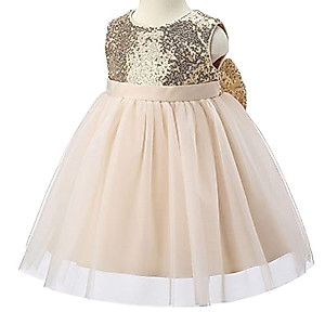 Bow Dream 2pcs Baby Girl Dresses Party Infant Birthday Gown for 0-24 Months Gold Sequin Champagne Tulle 3-6 Months