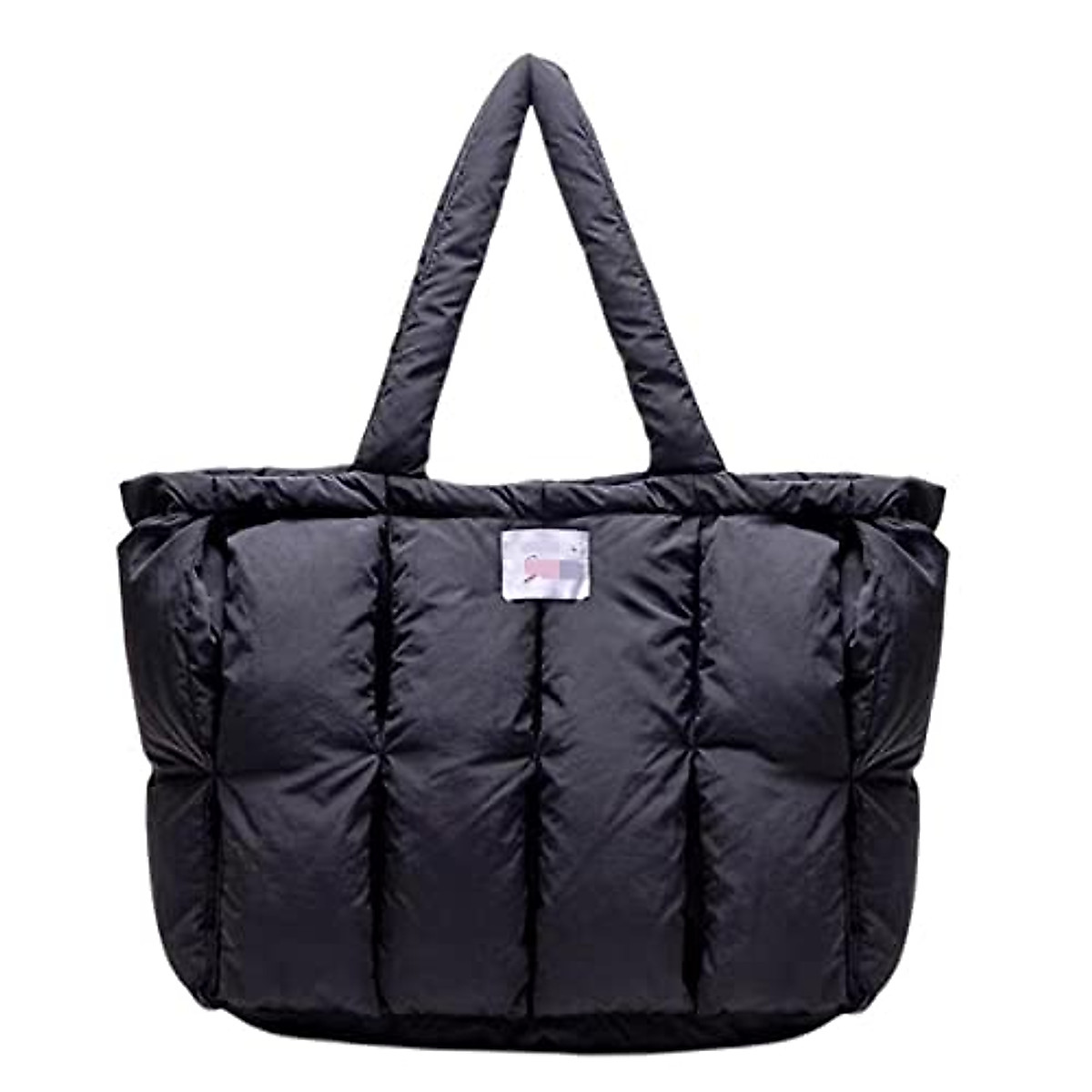 Puffy Bag Aesthetic Puffy Tote Bag Padded Tote Bag Women's Rectangle Quilted Plain Large Capacity Puffy Underarm Shoulder Bag (Black)