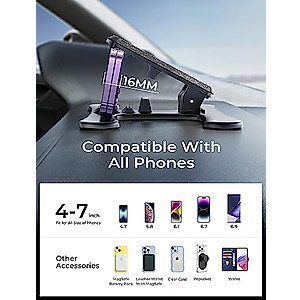 LISEN Dashboard Phone Holder for Car, Dashboard Mount [ Never Slip& Fall] Universal Car Phone Holders for iPhone Dash Accessories Compatible with iPhone 15 Pro Max Plus 14 13 12 Mini Samsung All