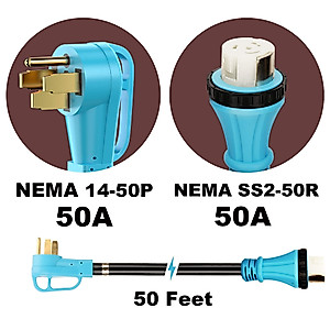 CircleCord 50 Amp 50 Feet RV/Generator Cord with Locking Connector and 50 Amp to 110V RV Distribution Adapter Cord