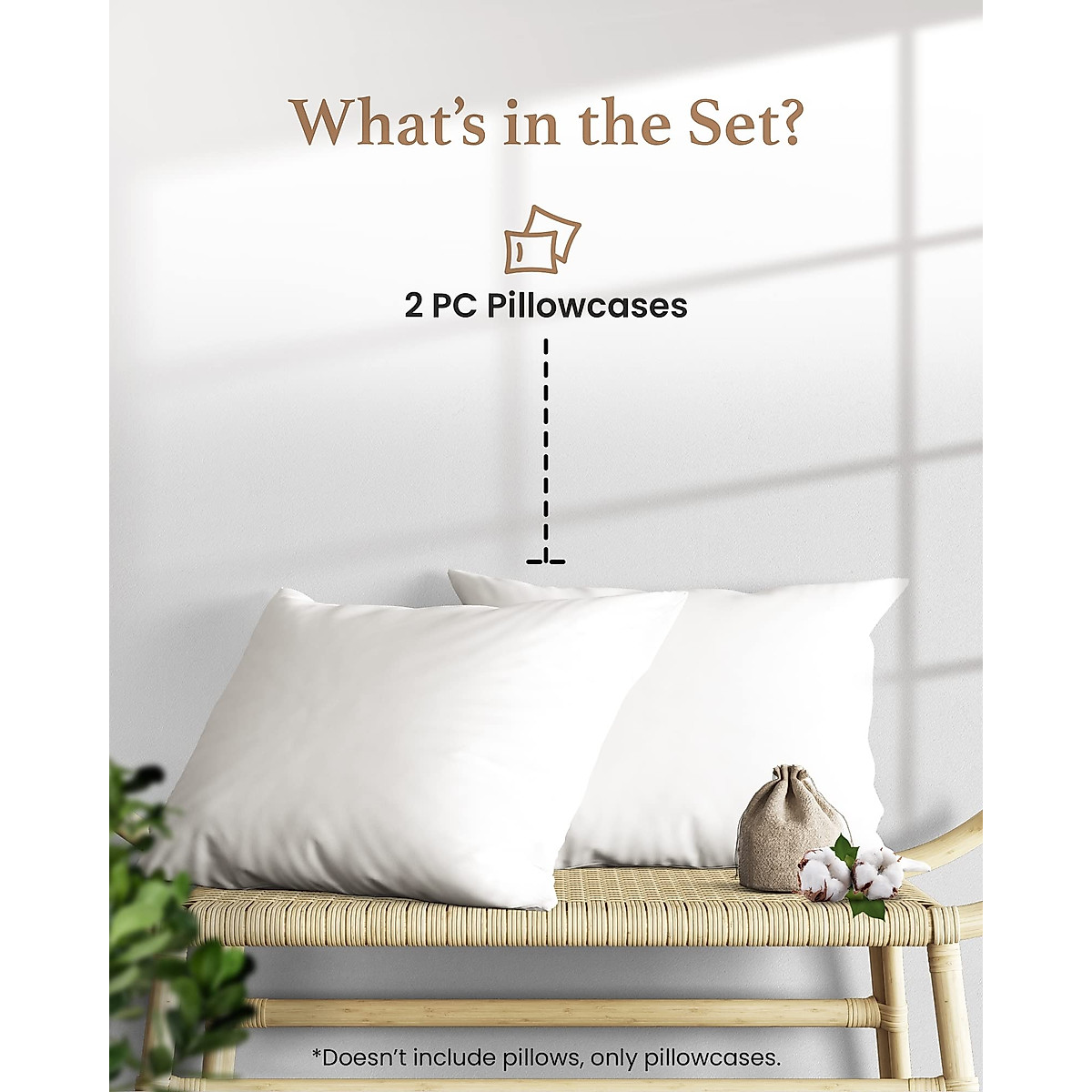 1000 TC White Standard Pillowcases Set of 2 100% Egyptian Cotton Pillow Cases with Long Staple Cotton & Sateen Weave, Silky Soft Hotel - Like Bed Pillow Covers for Comfy Sleeping, Snug Fit