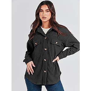 ANRABESS Women Casual Jackets Corduroy Shacket Fall Oversized Button Down Shirts Long Sleeve Casual Loose Cardigan Blouse Coat 1027heise-L