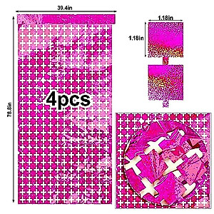 4 Packs Pink Disco Foil Curtain, Glitter Hot Pink Metallic Backdrop for Barbie Party, Birthday, Wedding, Baby Shower, Bachelorette Party Decorations Supplies