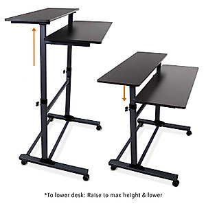 Stand Steady Tranzendesk | Height Adjustable Teacher Desk on Wheels | Mobile Standing Desk with Shelf | Two Level Portable Workstation | Stand Up Desk for Presentations (Black/40x28in)