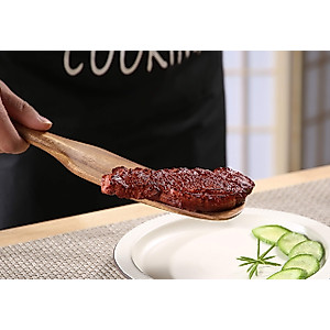 Wooden Spurtle Kitchen Utensils,QWKIT 5Pcs Premium Natural Teak Wood Slotted Spurtle Spatulas Spoons Set for Nonstick Cookware Kitchen Cooking Heat Resistant Non Stick (5)