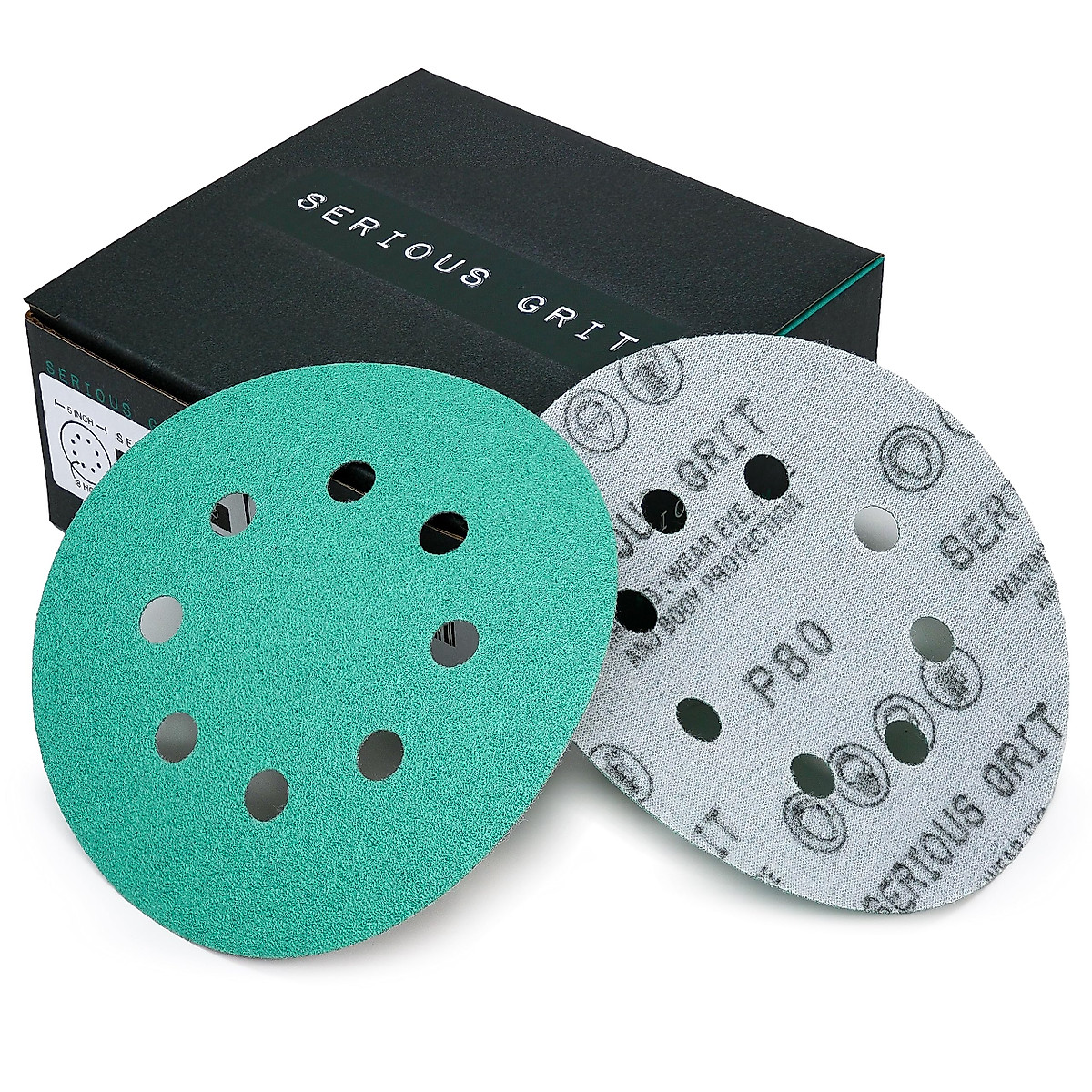 Serious Grit Premium 80 Grit Sanding Discs - 5" 8 Hole Dustless Heavy-Duty Hook & Loop Film Discs - Zirconium Sandpaper for Random Orbital Sanders - 50 Pack Box