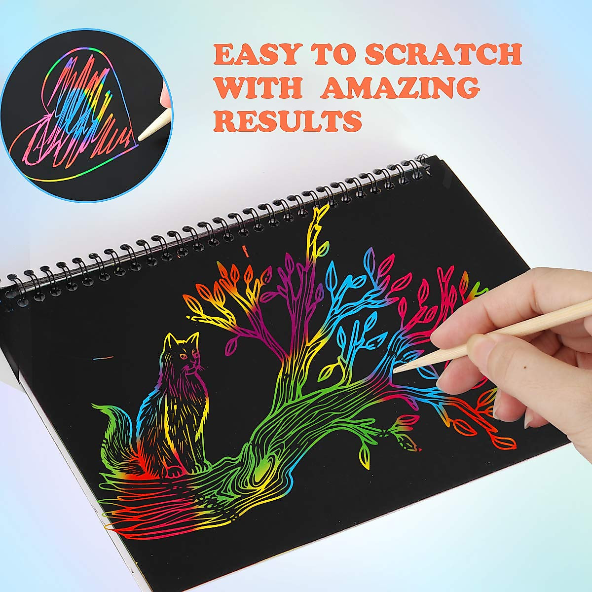 Mocoosy 3 Pack Rainbow Scratch Art Paper Notebooks, Magic Scratch Off Paper Set for Kids Arts Crafts, Black Scratch Note Doodle Pads for Drawing Christmas Gifts Birthday Game Coloring Activity