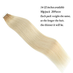 ABH AMAZINGBEAUTY HAIR Rooted Tape in Hair Extensions, Remy Human Hair, 20 Pieces 50 Grams, Platinum Blonde with Dirty Blonde Roots, 20 Inch