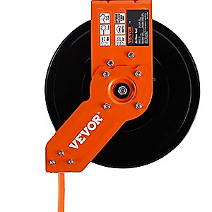 VEVOR Retractable Air Hose Reel, 3/8 IN x 50 FT Hybrid Air Hose Max 300PSI, Air Compressor Hose Reel with 5 ft Lead in, Ceiling/Wall Mount Heavy Duty Single Arm Steel Reel