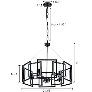 MhyTogn Industrial style Chandelier, with Matt Black Finish Geometric Shade Pendant Lighting Fixture for Dining Room Living Room Kitchen Island Bedroom 5-light