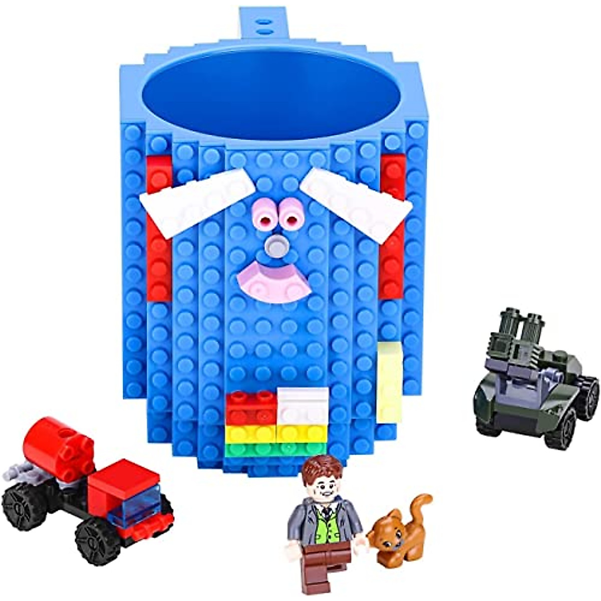 Gvendo Build-on Brick Coffee Mug,Novelty Funny DIY Coffee Cup with Building Blocks,Creative Water Coffee Cups Gifts for Birthday Christmas Kids Men Women (Blue)¡­