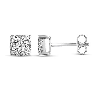 1.00Ct Cushion Natural Diamond Stud Earrings set in 925 Sterling Silver