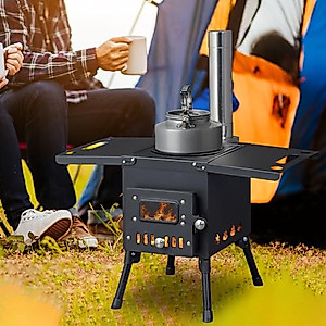 Kcelarec Camping Tent Stove with Chimney Damper | Folding Camping Wood Burning Stove Grill for Outdoor Cooking | Stainless Steel Grill