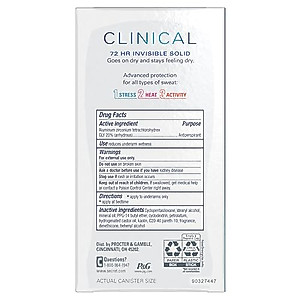 Secret Clinical Strength Antiperspirant Deodorant for Women, 3X Stress Protection, 72hr Sweat & Odor Protection, PH Balancing Minerals, Invisible Solid, Completely Clean Scent, 1.6 oz