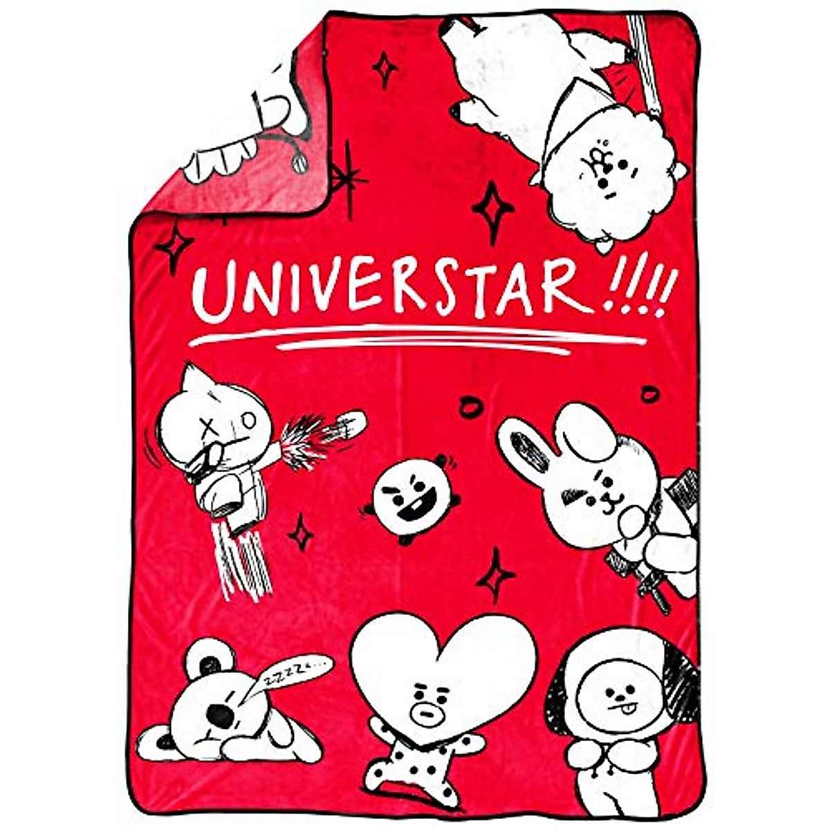 Line Friends BT21 Black & White Doodle Blanket - Measures 62 x 90 inches, Kids Bedding - Fade Resistant Super Soft Fleece (Official Line Friends Product)