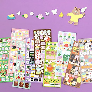 Cute Essential Kawaii Aesthetic Stationery Sticker Pack 9 Sheets (160+ Stickers) - for Planners, journals, scrapbooks, Gifts, Kpop photocards, polocos, Bear, Birth Month Flower, Birthday (Seasons)