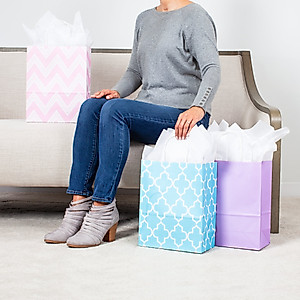 Hallmark 12" Large Paper Gift Bag Assortment, Pack of 12 in Pastel Pink, Lavender, Blue, Grey, Kraft - Solids and Patterns for Birthdays, Easter, Mother's Day and More