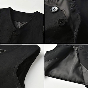 SANGTREE Baby Boy's Tuxedo Clothes, 3 Pieces Fall Winter Outfit, Long Sleeves Button Down Dress Shirt with Bow Tie + Vest + Pants Set Gentlemen Clothing, A - Black, 9-12 Months = Tag 70