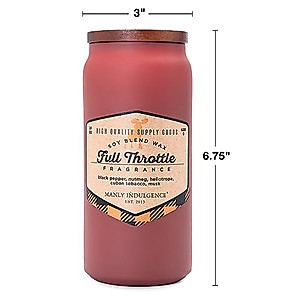 Manly Indulgence Full Throttle Scented Jar Candle for Men, Adventure Collection, Red, 15 oz - Up to 60 Hours Burn, Soy Blend Wax, USA Poured