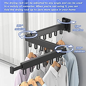 RAINBEAN Drying Rack Clothing Wall Mounted, Clothes Drying Rack, Retractable Clothesline Indoor, Laundry Room Organization, Space-Saver, Collapsible Clothes Hanging Rack