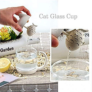 Glass Dog Tea Cup Mug Water Bottle-with Fish Tea Filter Infusion Filter 250ml 12.5X8.6X11.9cm