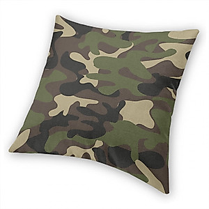 MURUFUL Throw Pillow Covers Beige Camoflauge Pattern Military Woodland Style Classic Camo Brown Army Cotton Linen Cushion Covers Home Decorative Throw Pillowcases 12”×12”for Patio Sofa Couch