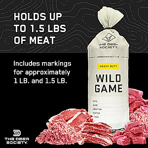 [50 pk] Extra Strong, 2X Thick Wild Game Bags for Freezer Storage 1.5lb by Deer Society - Meat Bags for Your Ground Meat Packaging System - Processing Bags to Protect Your Game Meat from Freezer Burn