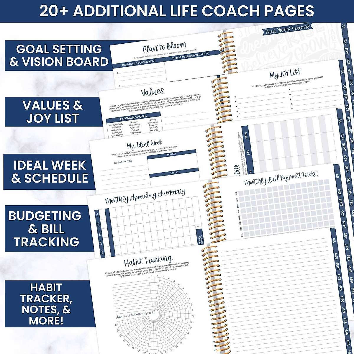 bloom daily planners 2023-2024 (8.5" x 11") Academic Year Day Planner (July 2023 - July 2024) - Weekly/Monthly Dated Agenda Organizer with Tabs - Modern Abstract, Navy