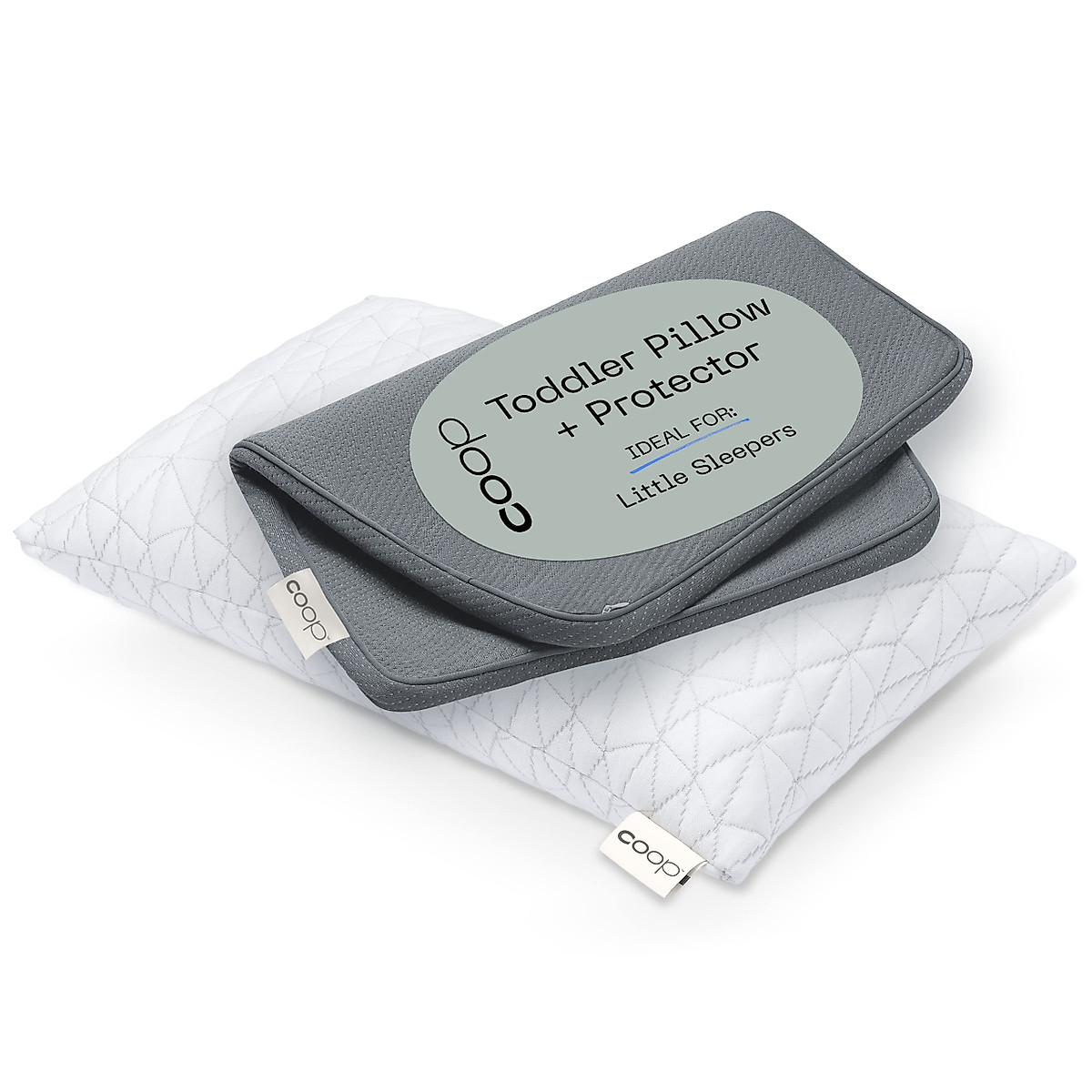 Coop Home Goods - Toddler Pillow (14x19) and Grey Pillow Protector - Premium Cross-Cut Memory Foam - Soft Lulltra Washable Cover from Rayon - CertiPUR-US/GREENGUARD Gold Certified