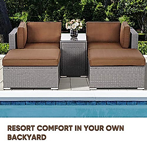 Oakmont 5 Pieces Patio Furniture Sectional Set Outdoor All-Weather PE Rattan Wicker Lawn Conversation Sets Cushioned Garden Sofa Set with Glass Coffee Table(Brown)