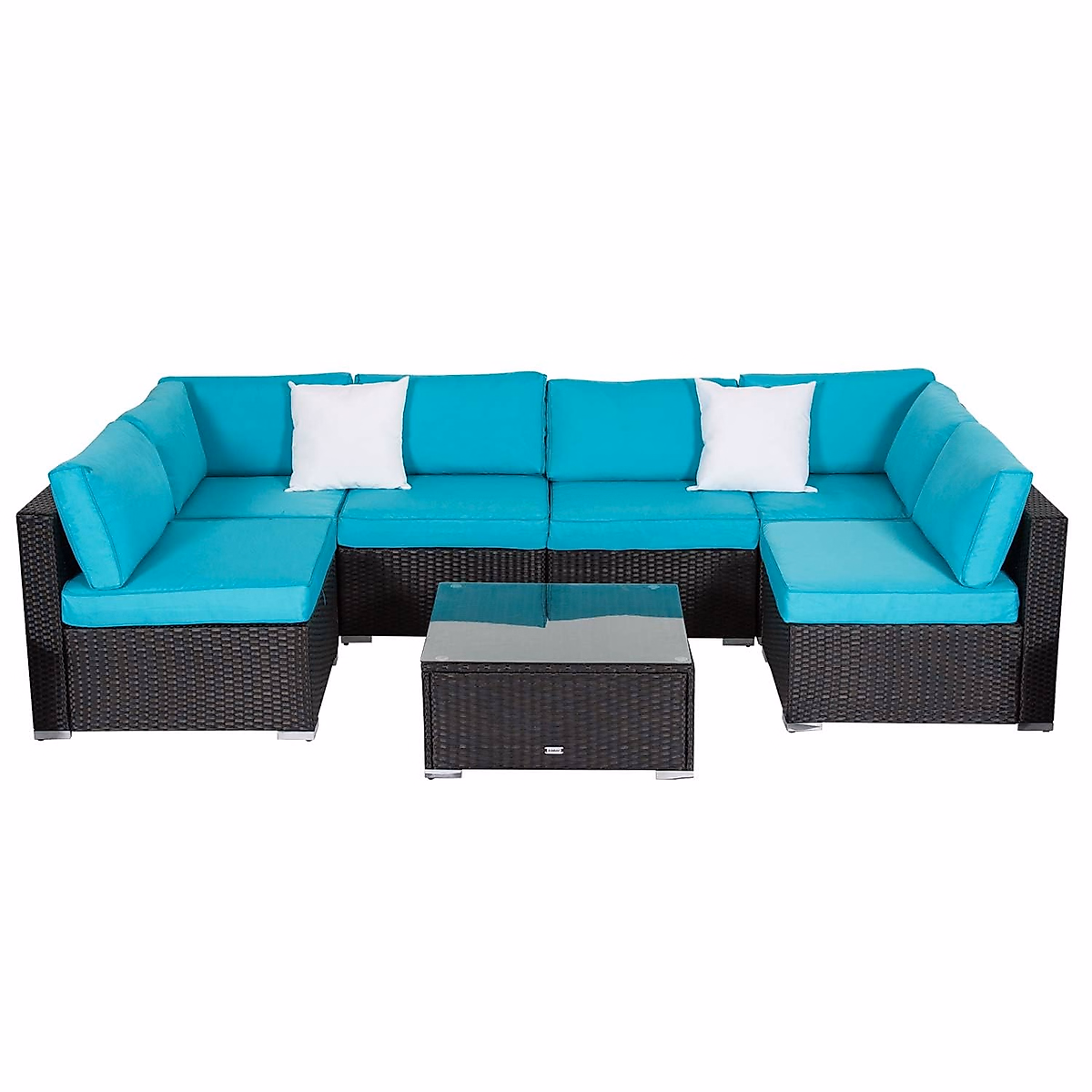 Kinsunny Outdoor Cushion Covers for Patio Furniture 7 Piece Set, Replacement Cushion Slipcovers for Rattan Sectional Couch, Patio Seat Covers with Zipper, Water Resissant, Only Cover, Turquoise