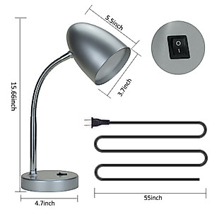 LED Desk Lamp, Flexible Gooseneck with Table lamp, 3.5W 240LM 4000K Cool White Study Lamps for Bedroom and Office, Eye Protection, ETL Listed Silver