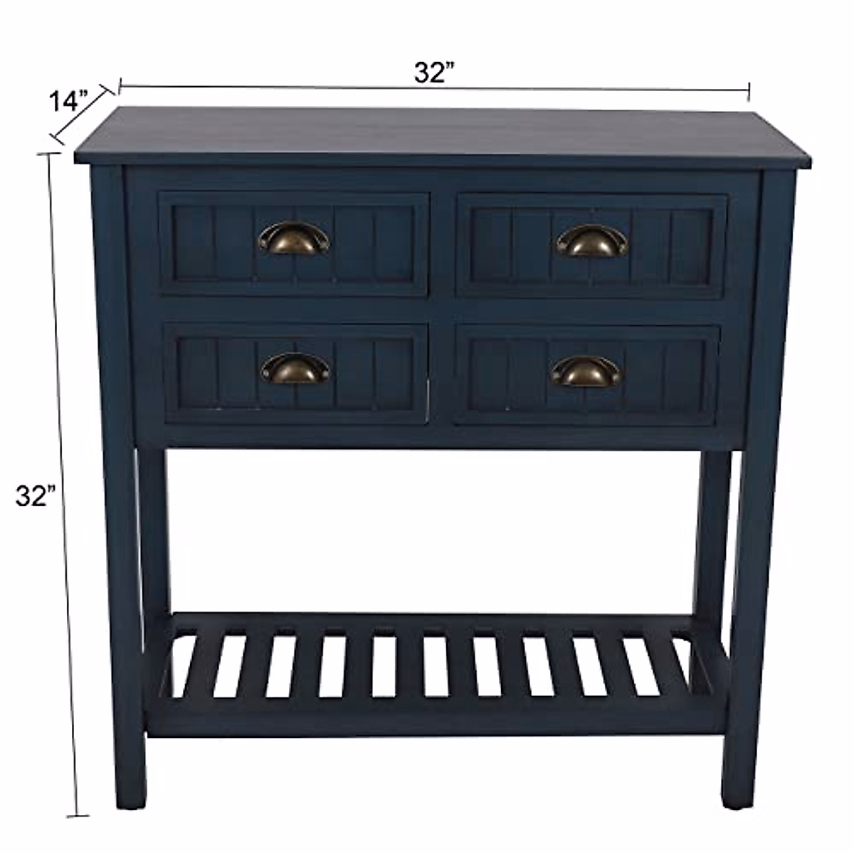 Decor Therapy Bailey Bead Board 4-Drawer Console Table, Antique Navy