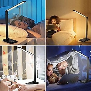 White crown LED Desk Lamp Dimmable Table Lamp Reading Lamp with USB Charging Port, 5 Lighting Modes, Sensitive Control, 30/60 Minutes Auto-Off Timer (Black)