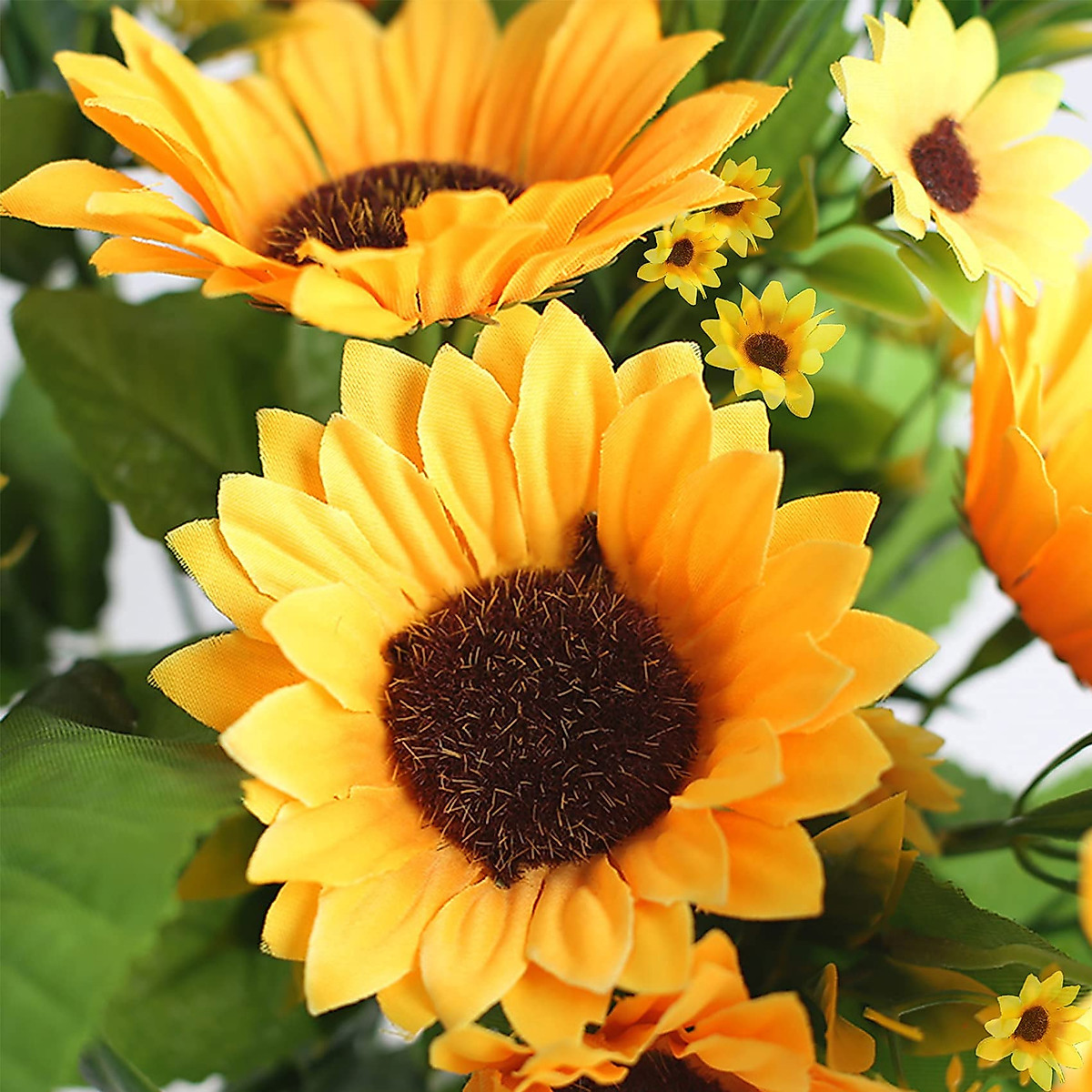 4 Bouquets of Artificial Sunflowers, Each Bunch of 4 Large Sunflowers Artificial Flowers Plus 9 Small Fake Flowers, Silk Fake Sunflowers for Home, Office, Garden Decor, DIY Flower Arrangement