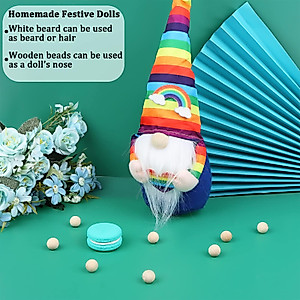 24 Pieces Pre-Cut Gnome Beard Braids Wooden Balls Nose Set， Handmade Gnome Beard Fake Fluffy Gnome Beard Faux Fur Gnome Dwarf Beard Braids Unfinished Wooden Balls for DIY Your Gnomes