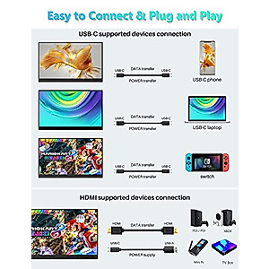 Portable Monitor, Usparkle 15.6inch 1080P FHD USB-C Travel Laptop Monitor, HDMI Computer Display HDR IPS Gaming Screen w/Smart Cover& Speakers, External Monitor for Laptop PC Mac Phone PS4 Xbox Switch