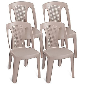 Zilpoo Set of 4 - Plastic Stackable Chairs, Outdoor Patio Armless Stacking Chairs for Outside Lawn Parties and Picnics